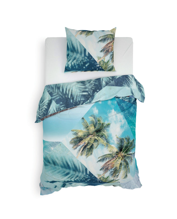 Heckett Lane Jaron katoensatijn dekbedovertrek 230TC palmbomen, zee en – Reeshofshop.nl